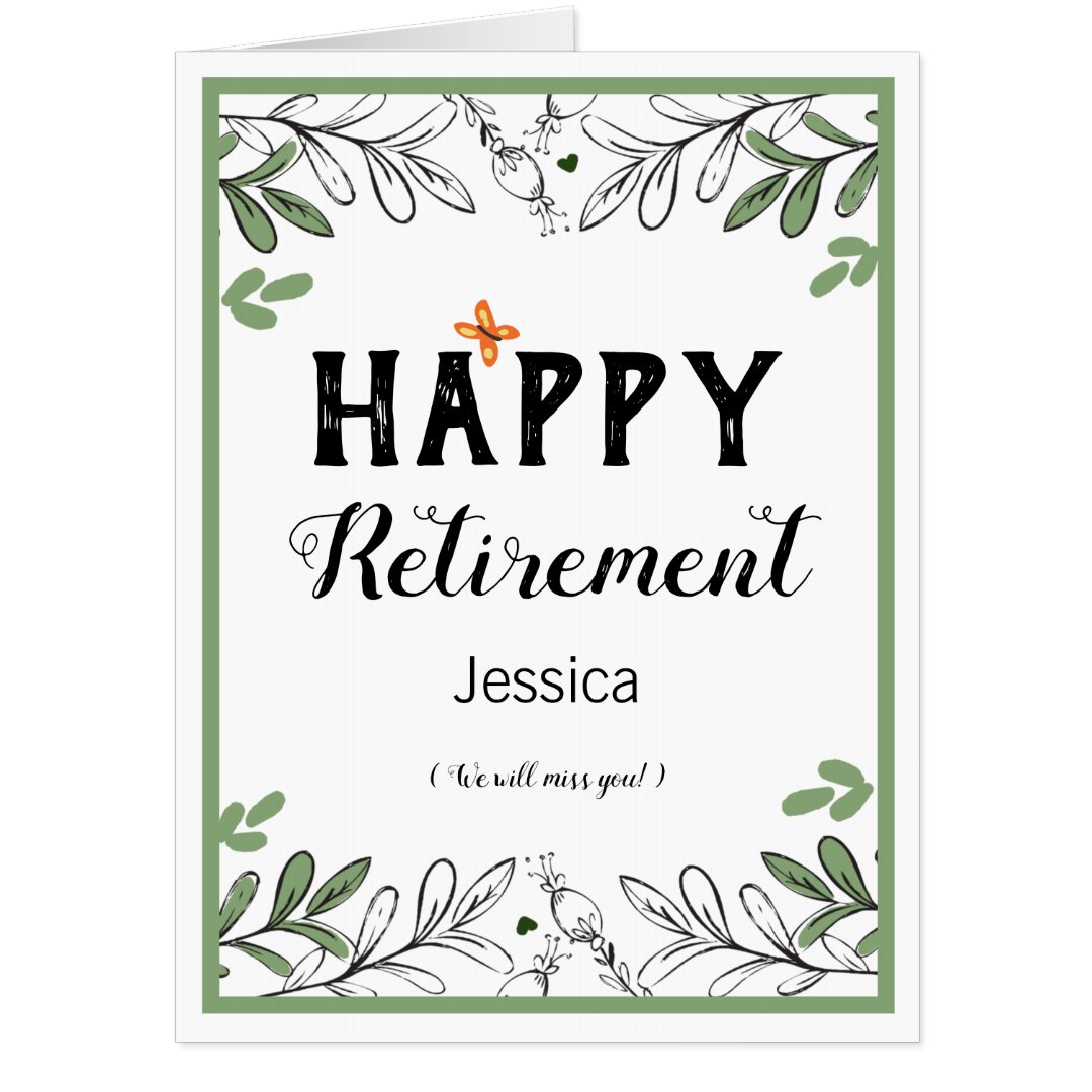 Retirement Fancy Script and Floral Card | Zazzle