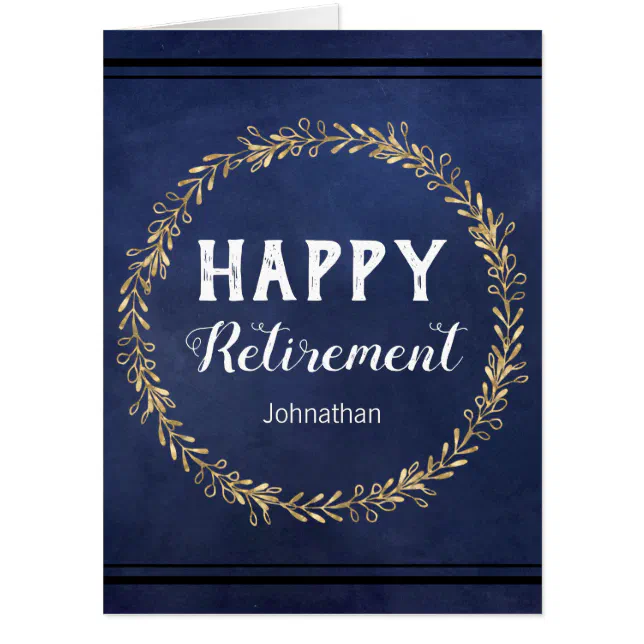 Retirement Faux Foil Wreath Blue Card | Zazzle