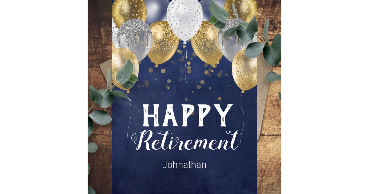 Retirement Gold and Silver Glitter Blue Card | Zazzle