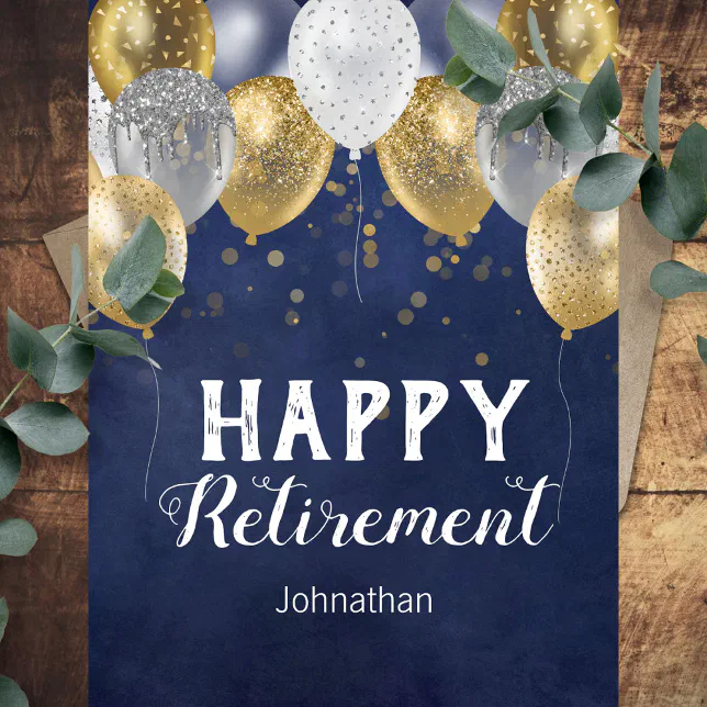 Retirement Gold and Silver Glitter Blue Card | Zazzle