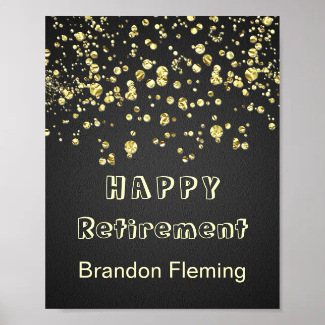 Retirement Gold Confetti on Black Poster | Zazzle