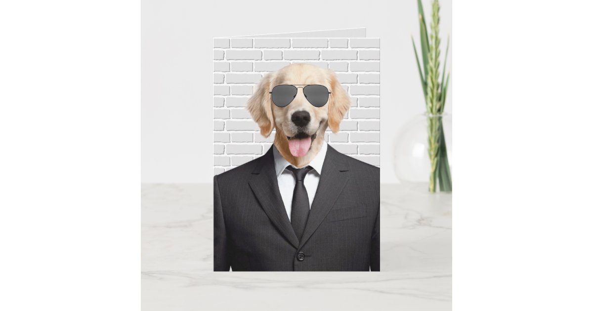 Retirement golden retriever in suit card | Zazzle