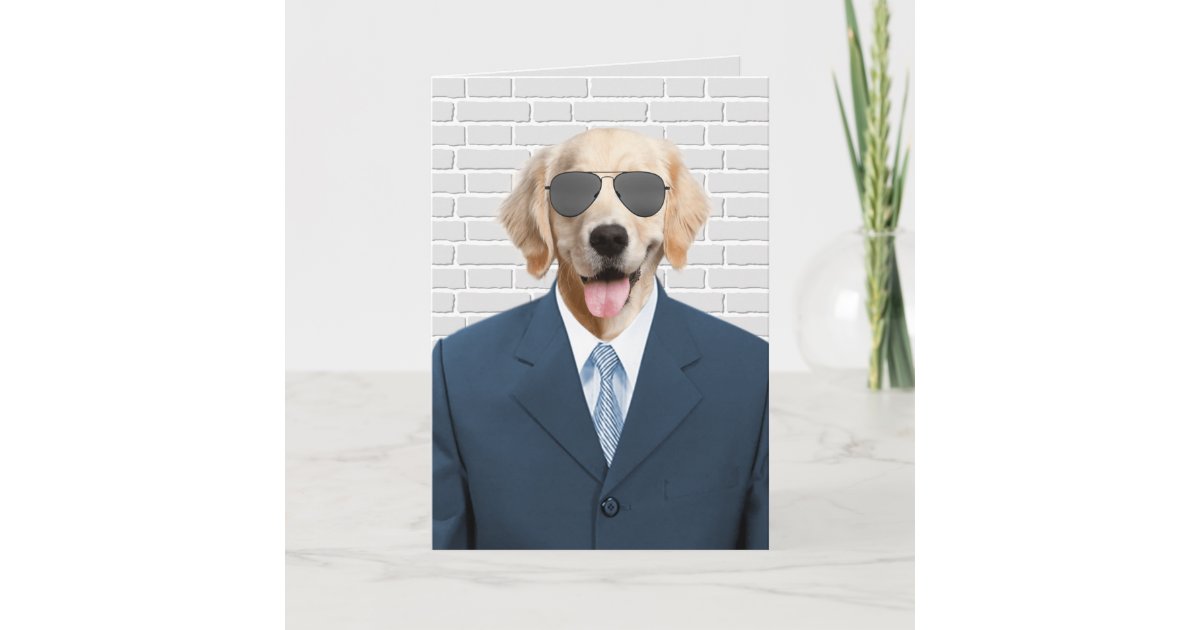 Retirement Golden Retriever in Suit Card | Zazzle