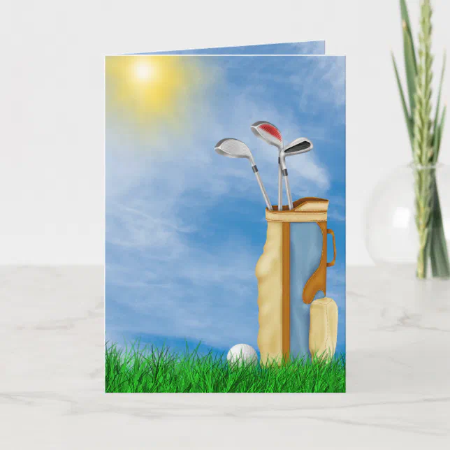retirement-golf ball and bag in grass card | Zazzle