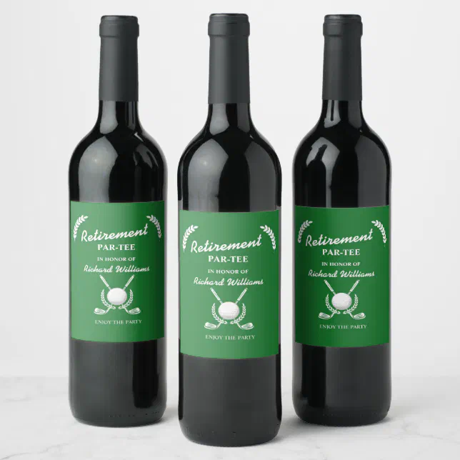 Retirement Golf Clubs Wreath Themed Party Wine Label | Zazzle