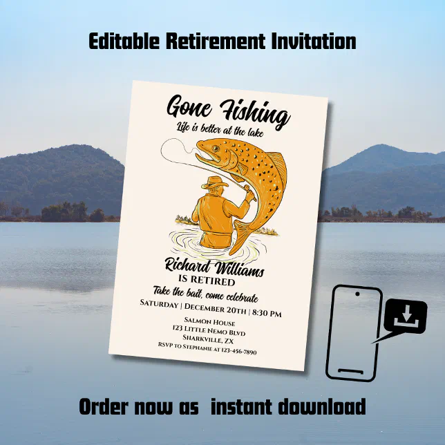 Retirement Gone Fishing Life is Better Retired Invitation | Zazzle