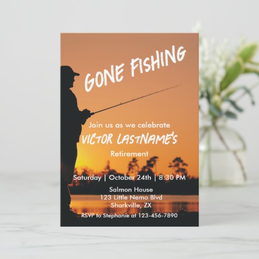 Retirement Gone Fishing Sunset Retired Fisherman Invitation | Zazzle