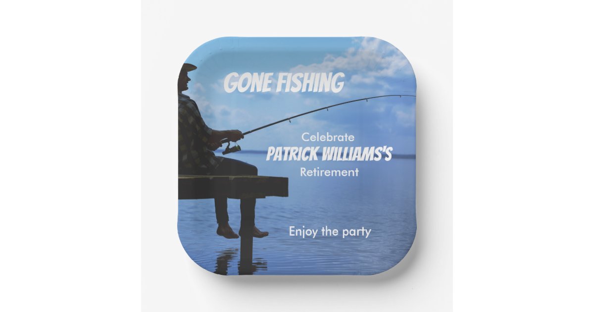 Retirement Gone Fishing Sunset Retired Fisherman Paper Plates | Zazzle