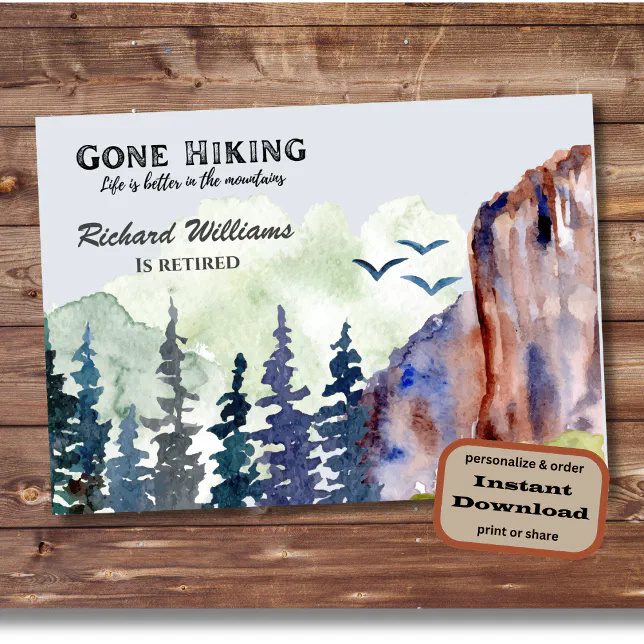 Retirement Gone Hiking Life is Better Mountains Invitation | Zazzle