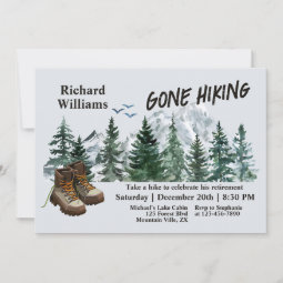 Retirement Gone Hiking to the Mountains Outdoors Invitation | Zazzle
