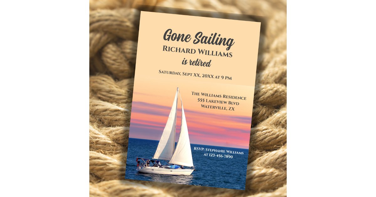 Retirement Gone Sailing Sailboat Sunset Ocean Invitation | Zazzle