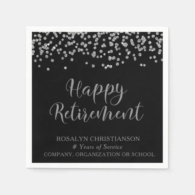 RETIREMENT Handwritten Script Silver Confetti Name Napkins | Zazzle