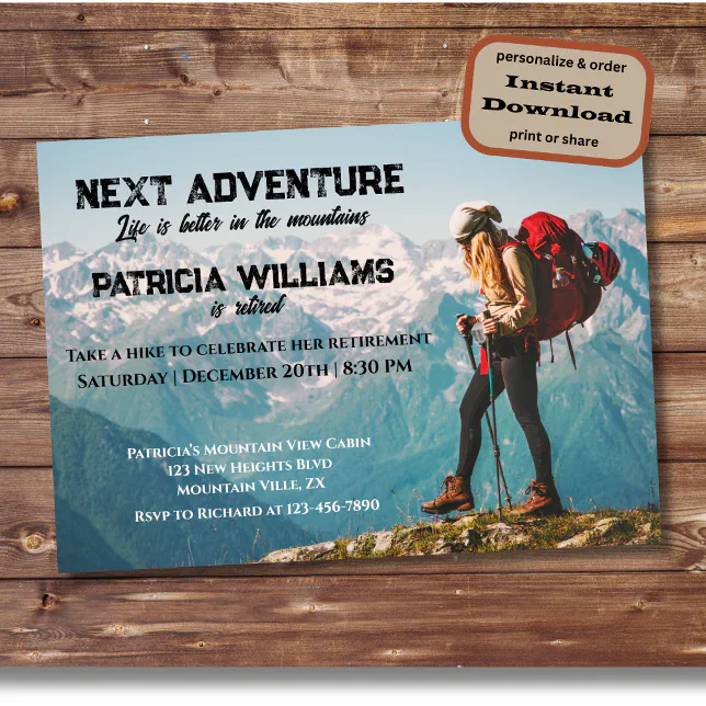 Retirement Hiking Next Adventure Life is better Invitation | Zazzle