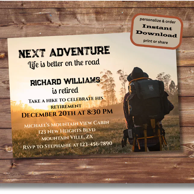 Retirement Hiking Next Adventure on the Road Invitation | Zazzle