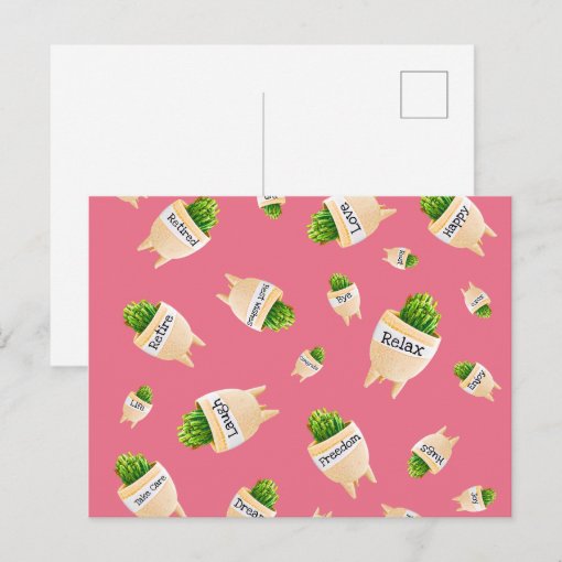 Retirement Inspirational Cactus Plant Pink Fun Postcard | Zazzle