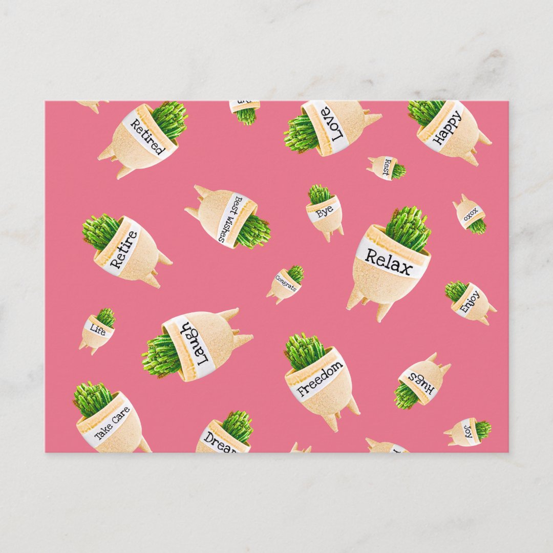 Retirement Inspirational Cactus Plant Pink Fun Postcard | Zazzle