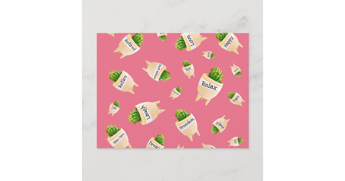 Retirement Inspirational Cactus Plant Pink Fun Postcard | Zazzle