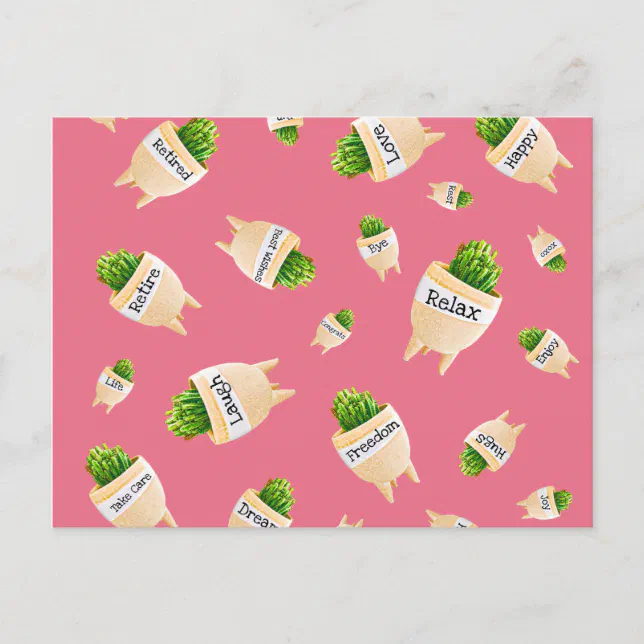 Retirement Inspirational Cactus Plant Pink Fun Postcard | Zazzle