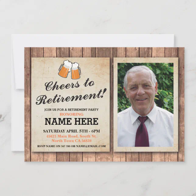 Retirement Invitation Photo Party Cheers Beers Pub | Zazzle