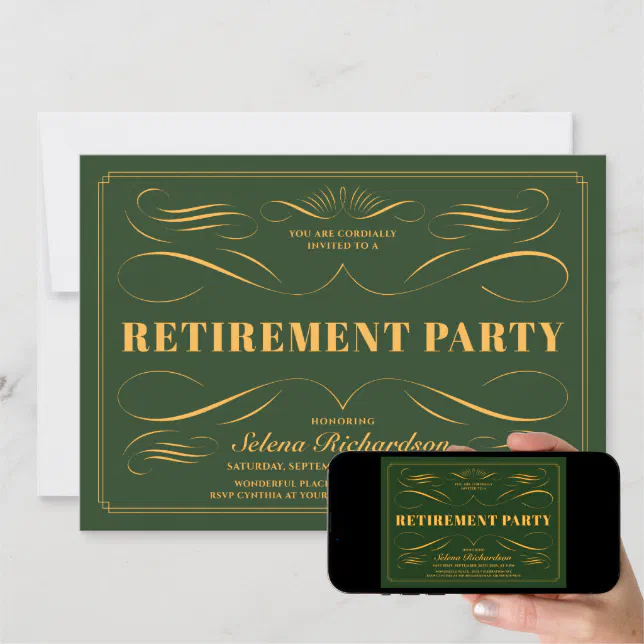 Retirement Invitations - Custom Color Scrollwork | Zazzle