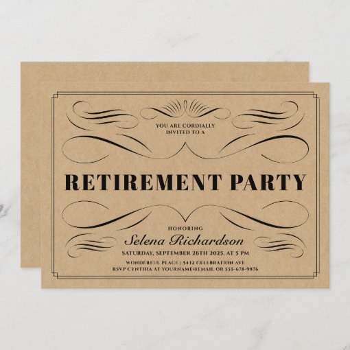 Retirement Invitations - Vintage Scrollwork | Zazzle