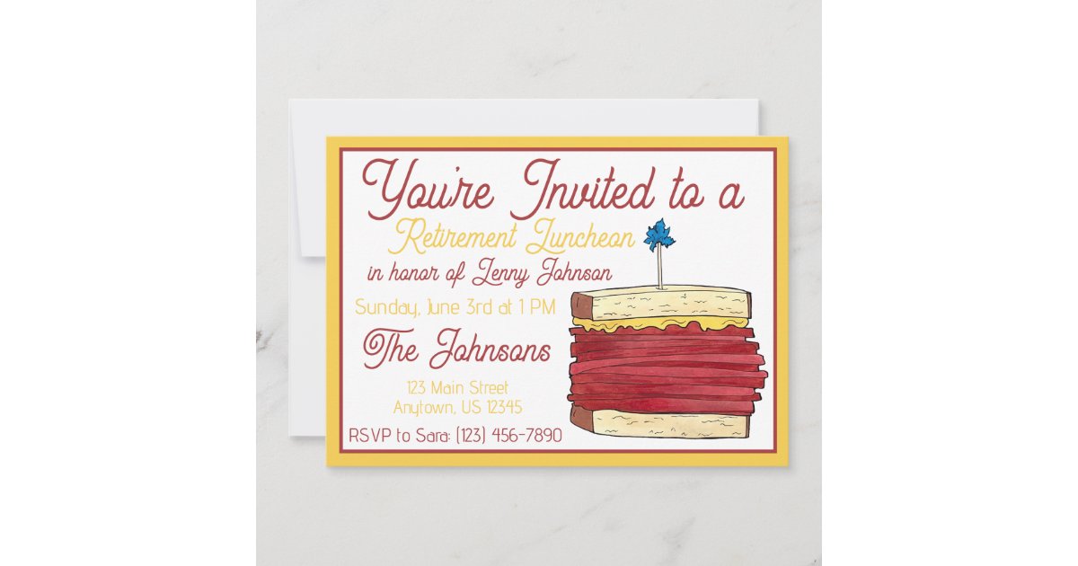 Retirement Luncheon Lunch Pastrami Sandwich Deli Invitation | Zazzle