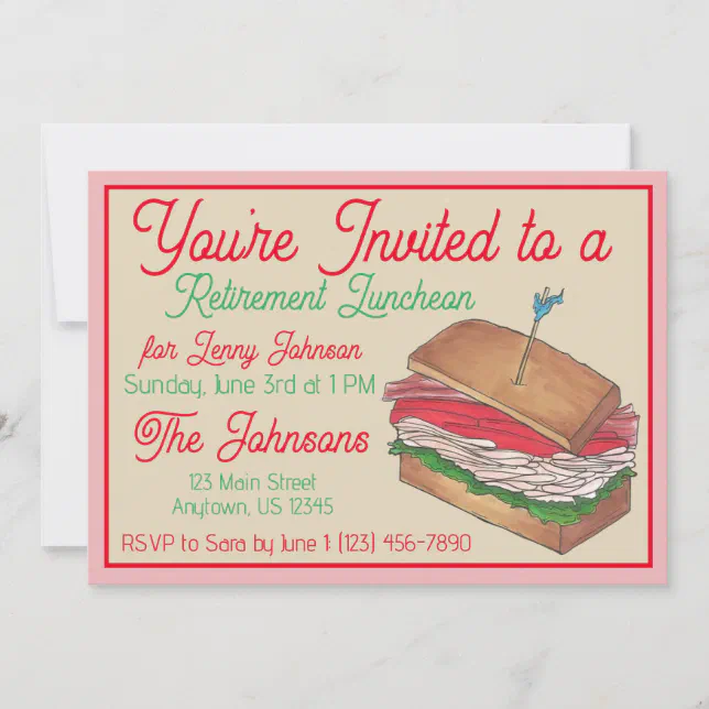 Retirement Luncheon Lunch Turkey Club Sandwich Invitation | Zazzle