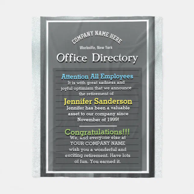 Retirement Message on an Office Directory SIgn Fleece Blanket | Zazzle