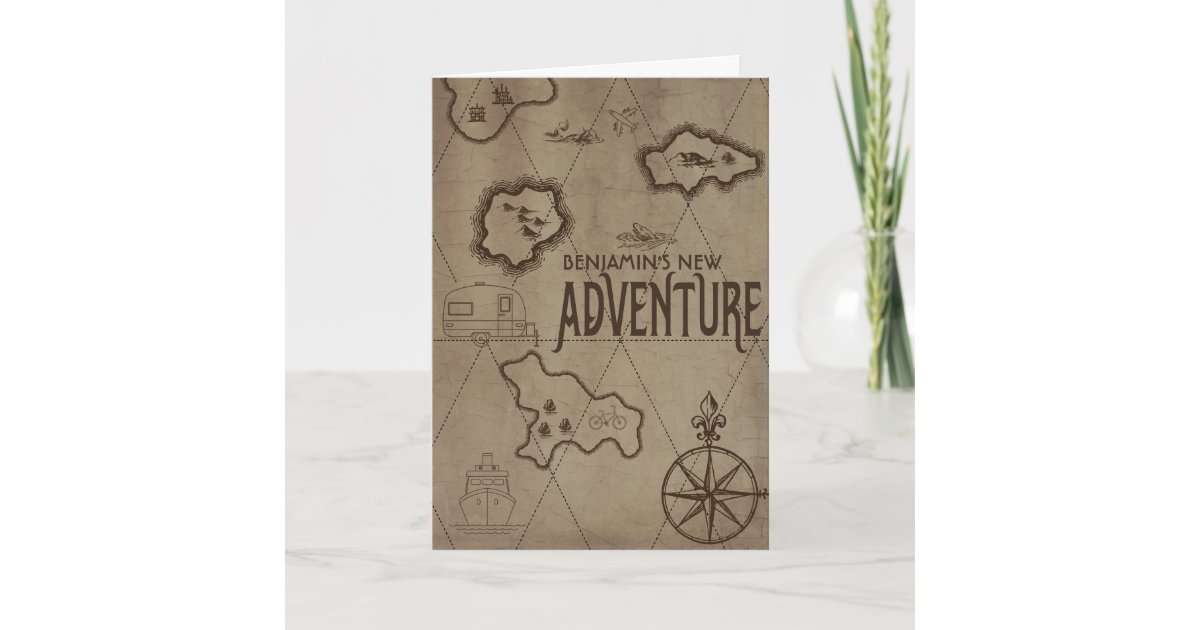 Retirement New Adventure Map Congratulations Card | Zazzle