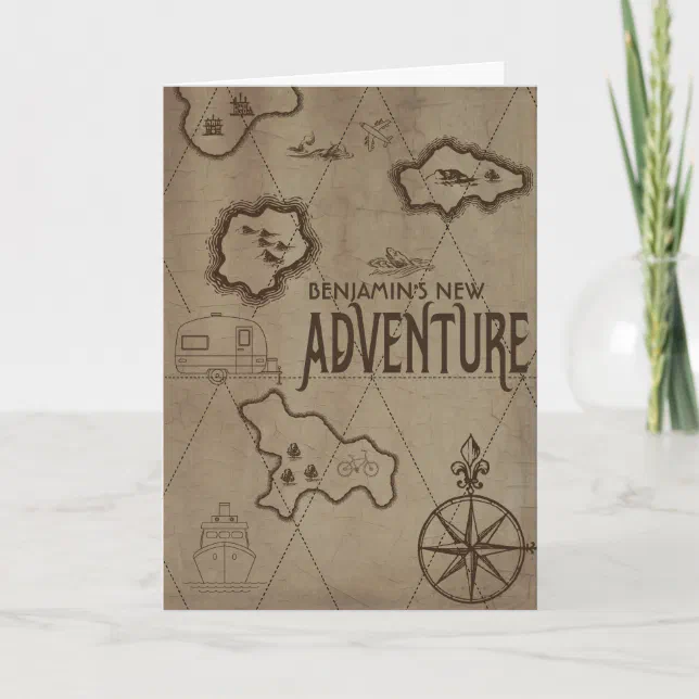 Retirement New Adventure Map Congratulations Card | Zazzle