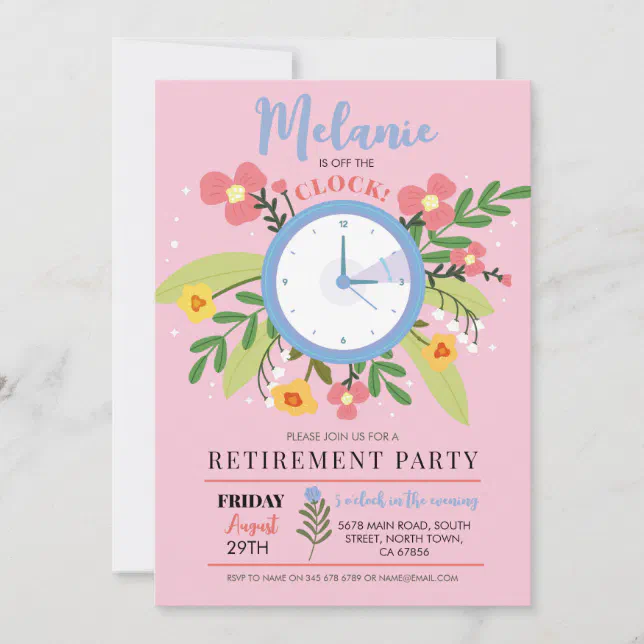 Retirement Off The Clock Women'sFloral Fun Party Invitation | Zazzle
