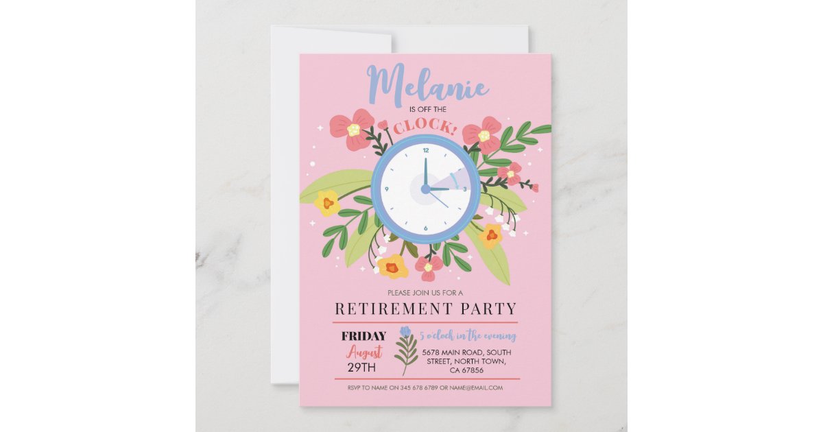 Retirement Off The Clock Women'sFloral Fun Party Invitation | Zazzle