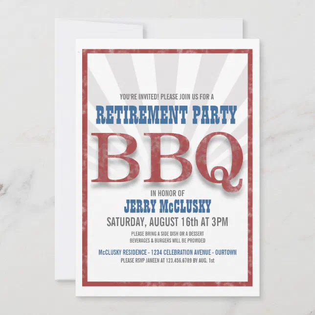 Retirement Party Barbeque Invitations | Zazzle