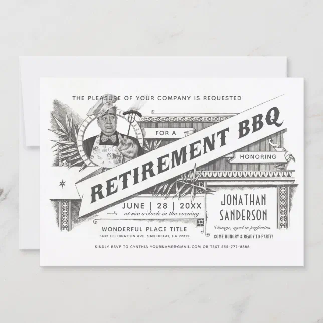 Retirement Party BBQ Invitations | Supreme Vintage | Zazzle