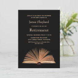 Retirement Party Black Next Chapter Invitation | Zazzle