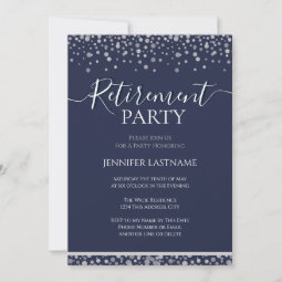 Retirement Party Blue and Silver Confetti Invitation | Zazzle