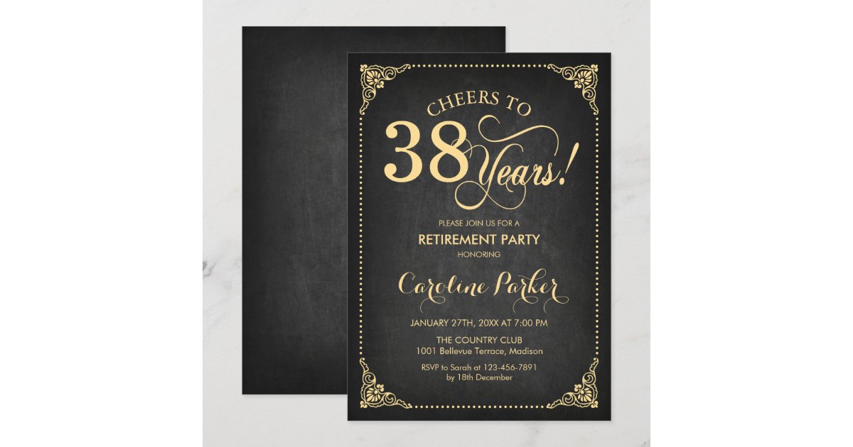 Retirement Party - Chalkboard Gold Invitation | Zazzle