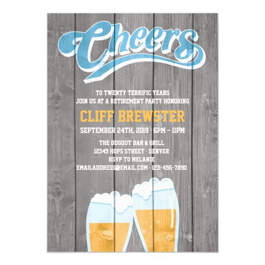 Retirement Party Cheers and Beers with Wood Invitation | Zazzle.com