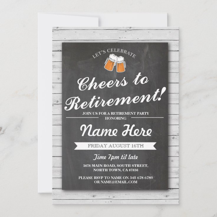 Retirement Party Cheers Beers Gray Wood Invitation | Zazzle