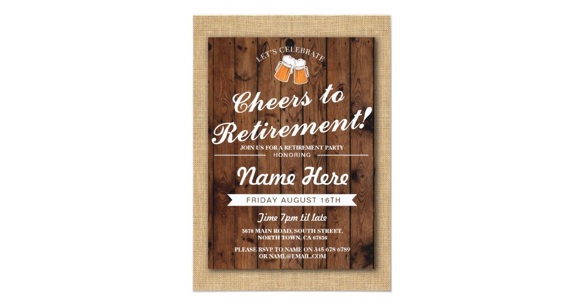 Retirement Party Cheers Beers Wood Pub Invite | Zazzle.com