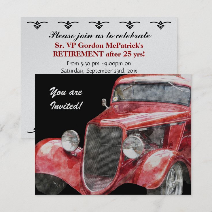 Retirement Party Classic Hotrod Collector Car Invitation | Zazzle