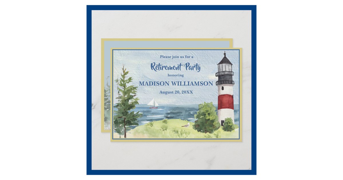 Retirement Party Coastal Lighthouse Water Announcement | Zazzle