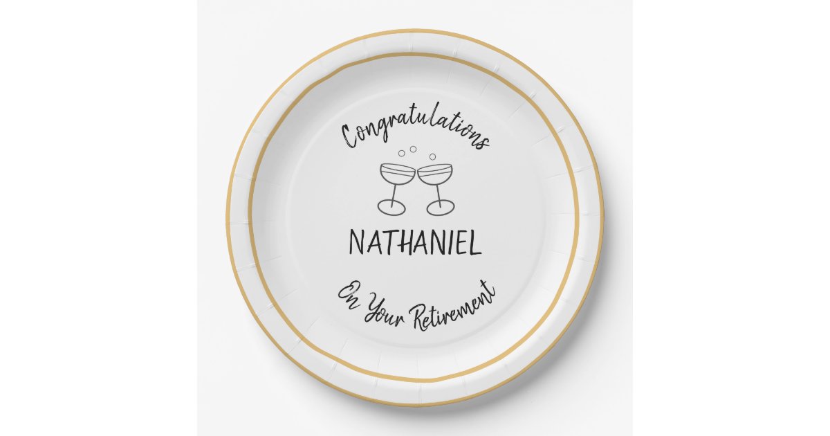 Retirement Party Congratulations Custom Name Paper Plates | Zazzle