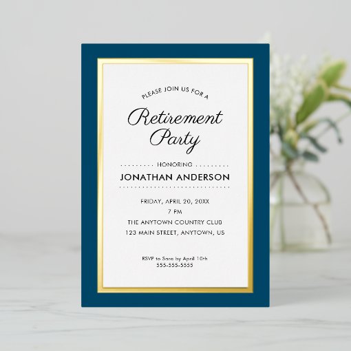 Retirement Party Dark Blue and Gold Foil Foil Invitation | Zazzle