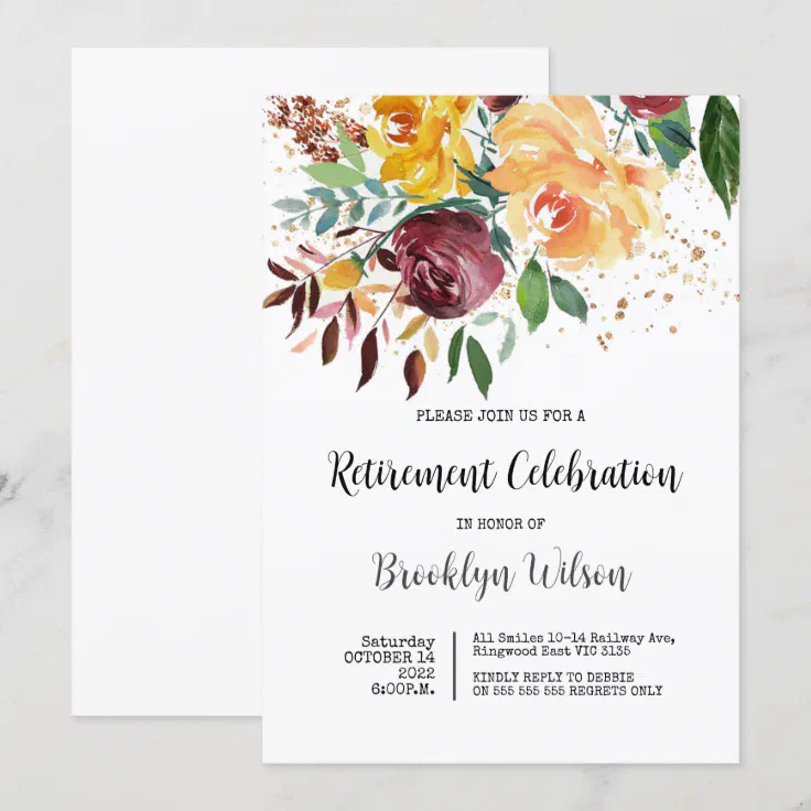 Retirement Party Elegant Chic Floral Invitation | Zazzle