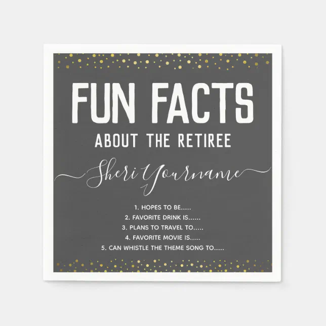 Retirement Party Fun Facts Unisex Gold Napkins | Zazzle
