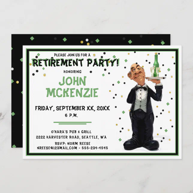 Retirement Party - Funny Waiter Invitation | Zazzle