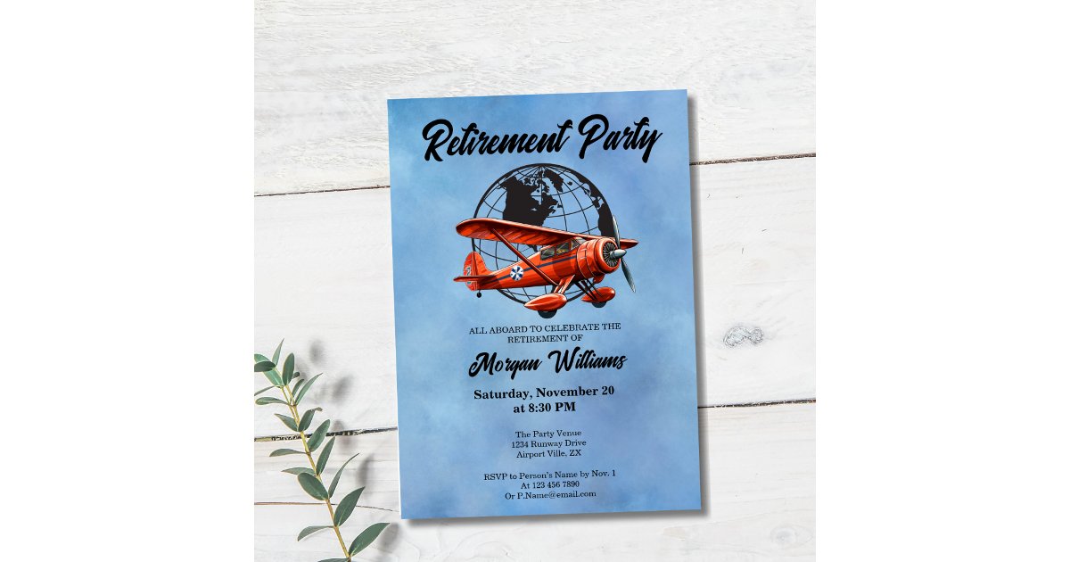 Retirement Party Globe Travel Plane Places Invitation | Zazzle