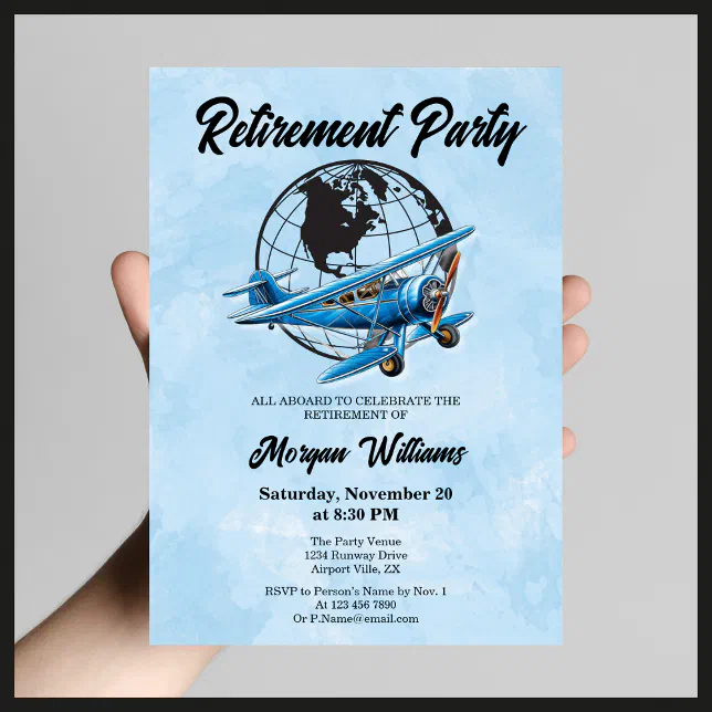 Retirement Party Globe Travel Plane Places Invitation | Zazzle