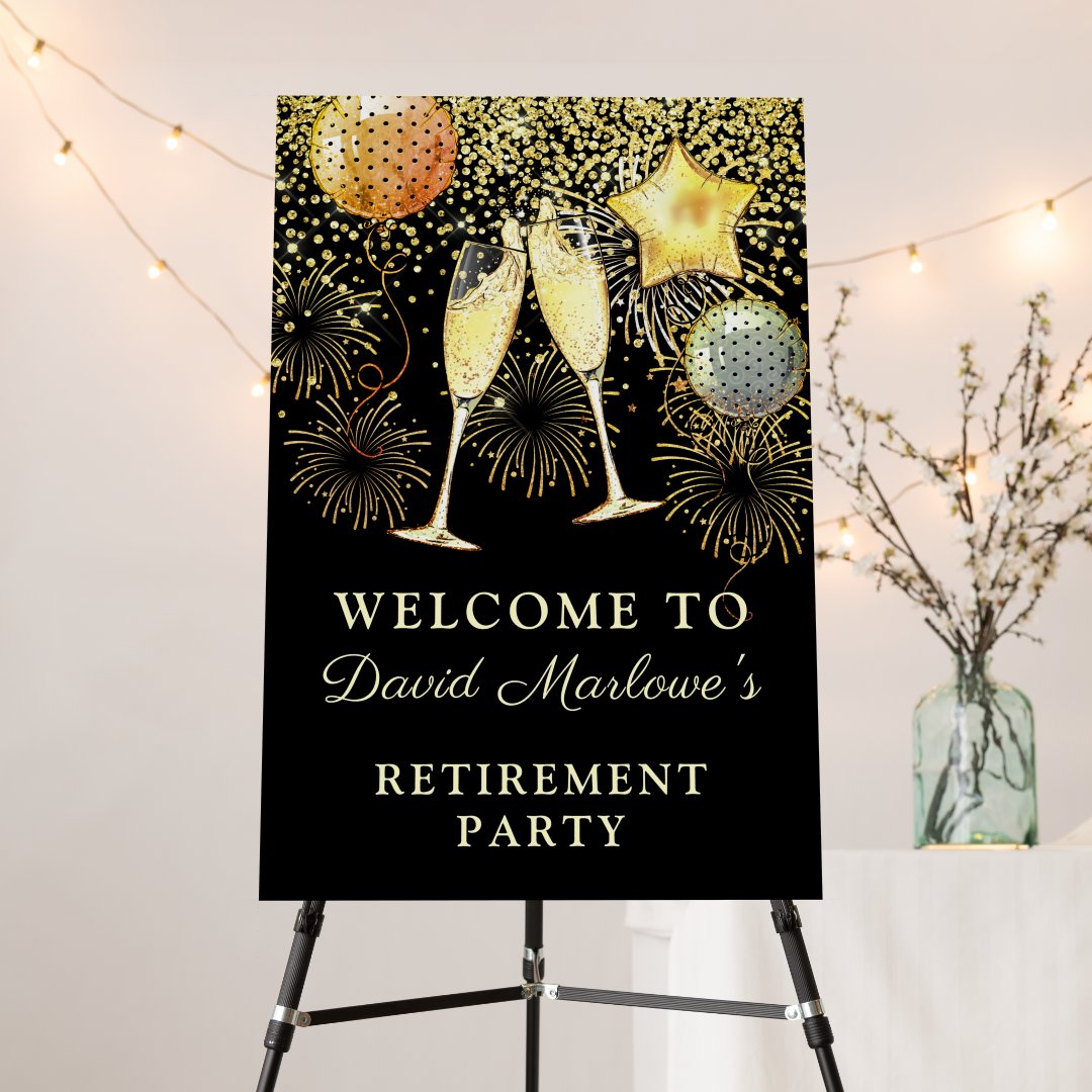 Retirement Party Gold Confetti Champagne Welcome F Foam Board | Zazzle